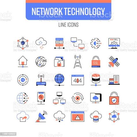 네트워크 기술 라인 아이콘 세트입니다 컴퓨터 데이터베이스 서버 파일 공유 클라우드 컴퓨팅 5g에 대한 스톡 벡터 아트 및 기타