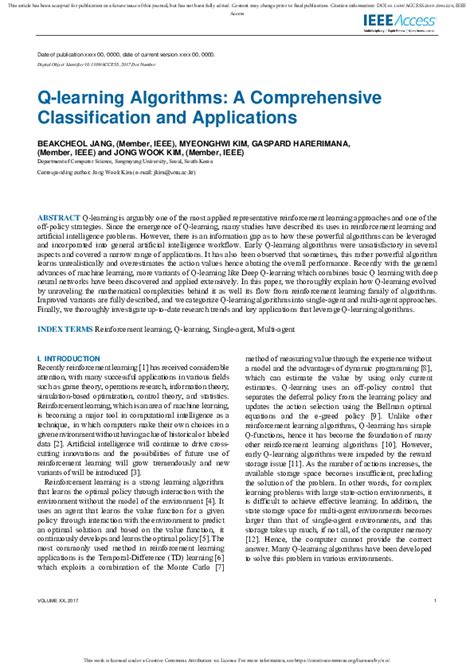 pdf q learning algorithms a comprehensive classification and