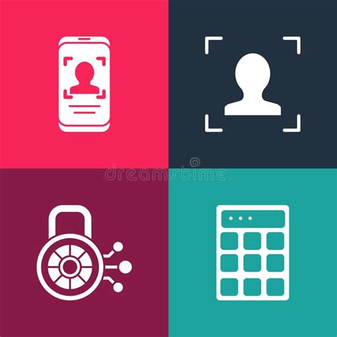 Set Pop Art Password Protection Cyber Security Face Recognition And Mobile And Face Icon