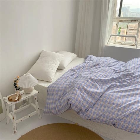 헤이유드 빈티지 블루체크 하늘색 이불 홑겹 커버 단품 위시버킷