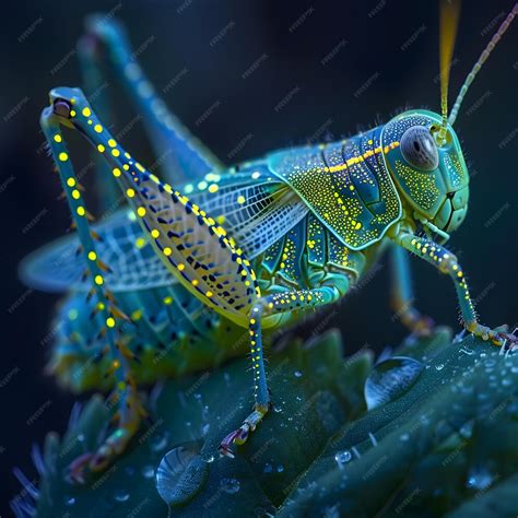 Luminous Grasshopper Shimmering In The Moonlit Night Sky Premium Ai