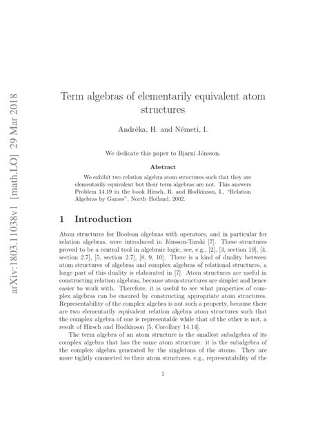 Pdf Term Algebras Of Elementarily Equivalent Atom Structures