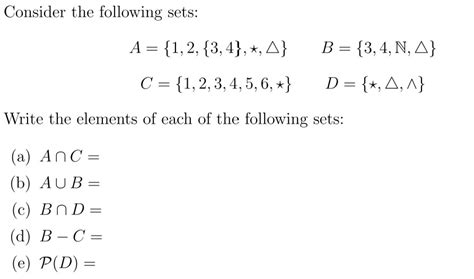 Solved Consider The Following Sets A A Chegg Com