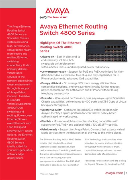 Avaya Ethernet Routing Switch 4800 Series Pdf I Pv6 Network Switch
