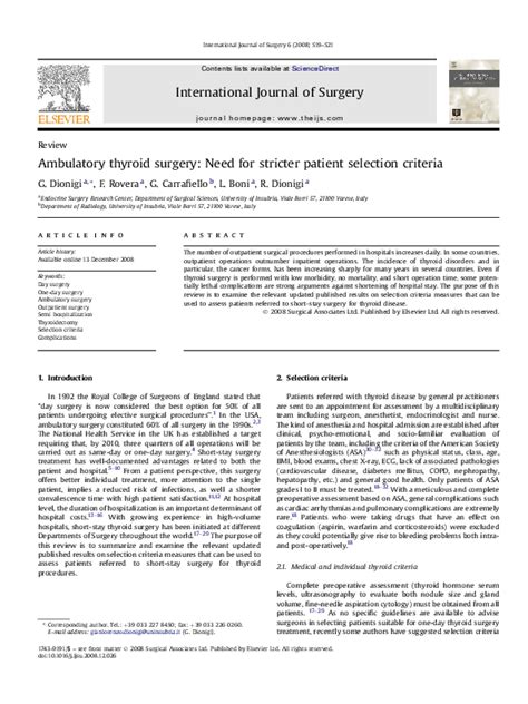 Pdf Ambulatory Thyroid Surgery Need For Stricter Patient Selection Criteria
