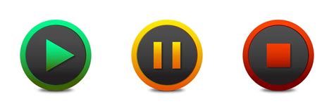 Play Pause And Stop Buttons Green Yellow And Green Colors Round Buttons Flat Vector