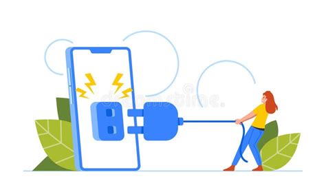 Technology Timeout Concept With Tiny Woman Power Off Huge Phone Need To