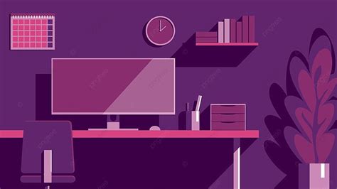 벡터 자색 편평한 사무용 데스크톱 삽화 벡터 보라색 멋진 톤 일러스트 Pngtree 로열티 무료