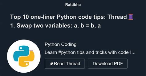 Top 10 One Liner Python Code Tips Thread 🧵 المسلسل من Python Coding