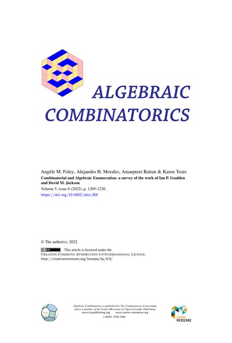 PDF Combinatorial And Algebraic Enumeration A Survey Of The Work Of