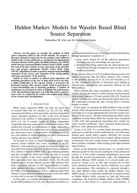 Pdf Hidden Markov Models For Wavelet Based Blind Source Separation