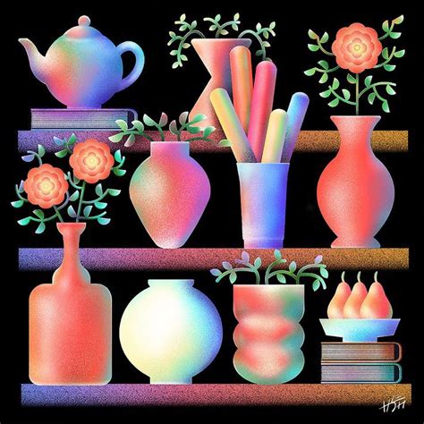 Grain Effect Illustration 그레인 효과 책가도 일러스트 민화 그래픽 일러스트 독특한 꽃