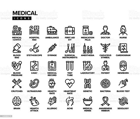 Medical Line Icon Set Stock Illustration Download Image Now Icon