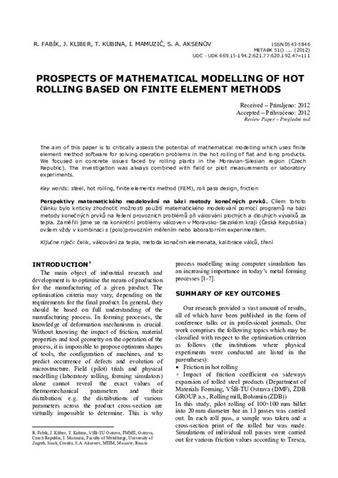 Pdf Prospects Of Mathematical Modelling Of Flat And Long Hot Rolling Based On Finite Element