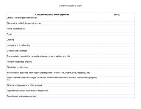 Blank Monthly Expense Sheet Templates At