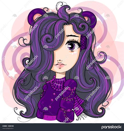 دختر بچه ناز با گوش موشواره کارتون مو بنفش شخصیت کارتونی سبک انیمیشن