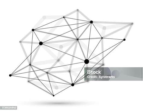 추상 3d 메쉬 모양 벡터 일러스트 흰색 배경에 격리 된 라인 기술 다각형 개체와 연결된 점 사실적인 피사계 효과의 동적 격자 3차원 형태에 대한 스톡 벡터 아트 및 기타