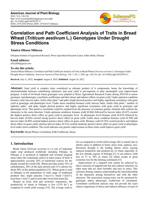 Pdf Correlation And Path Coefficient Analysis Of Traits In Bread Wheat Triticum Aestivum L