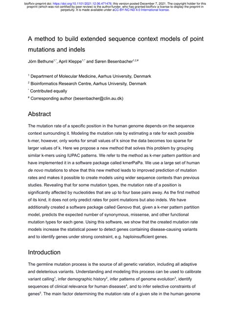 Pdf A Method To Build Extended Sequence Context Models Of Point Mutations And Indels