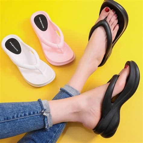 디바스타 무배 여성용 웨이브 쪼리 Eva 슬리퍼 6cm 통굽 방수 플립플랍