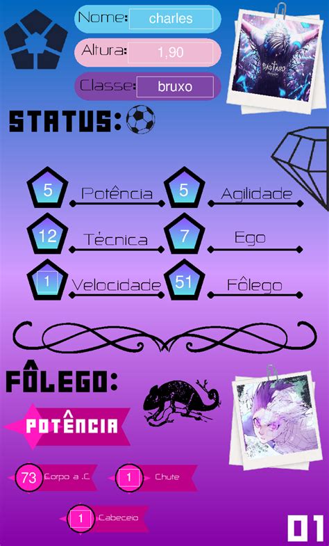 Ficha Blue Lock Charless 10 Física Status Velocidade Tecnica Potencia Folego Ego