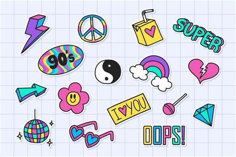 A Set Of Hand Drawn Elements In The Fashionable Style Of The 90s 2000s