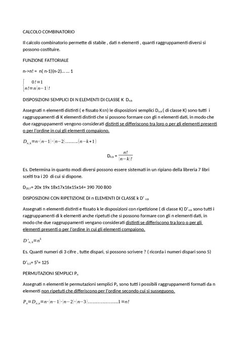 Riassunti Sul Calcolo Combinatorio Docsity