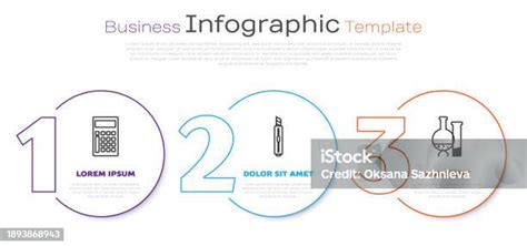 세트 라인 계산기 문구 칼 및 시험관 및 플라스크 화학 실험실 테스트 비즈니스 인포그래픽 템플릿입니다 벡터 0명에 대한 스톡
