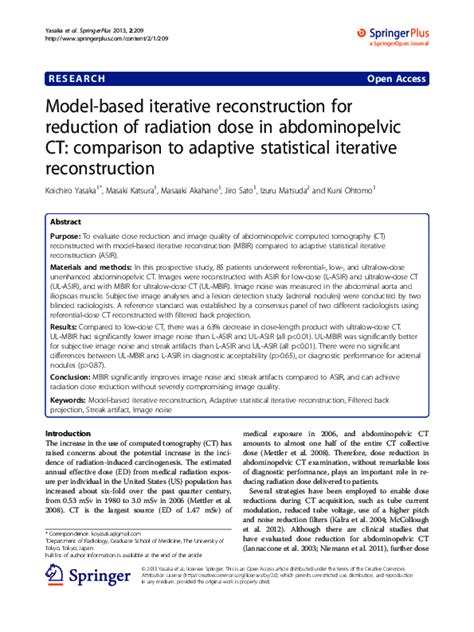 Pdf Model Based Iterative Reconstruction For Reduction Of Radiation