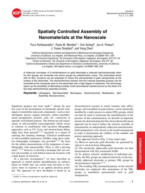 Pdf Spatially Controlled Assembly Of Nanomaterials At The Nanoscale