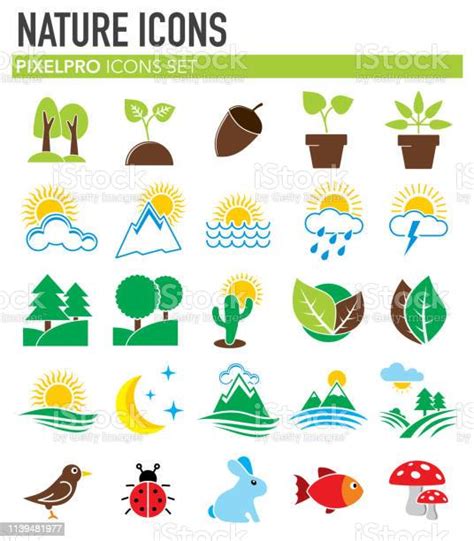 자연 관련 아이콘 그래픽 및 웹 디자인에 대 한 흰색 배경에 설정 합니다 간단한 벡터 기호입니다 웹 사이트 버튼 또는 모바일 앱에 대 한 인터넷 개념 기호입니다 계절에 대한