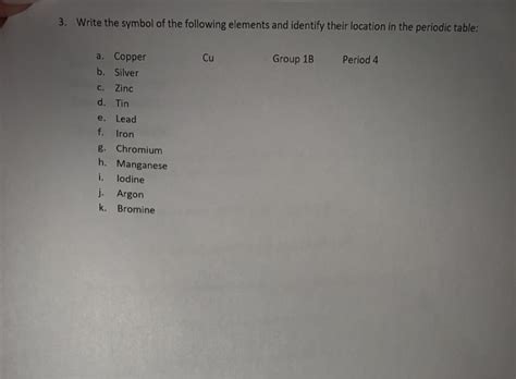 Solved Write The Symbol Of The Following Elements And Chegg