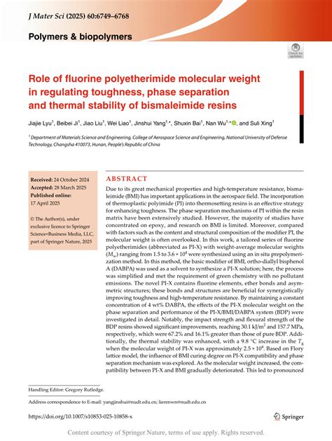 Role Of Fluorine Polyetherimide Molecular Weight In Regulating
