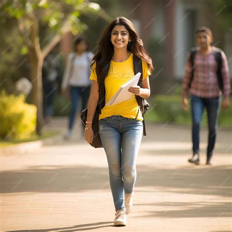 Premium Photo A Happy Young Indian College Girl Student