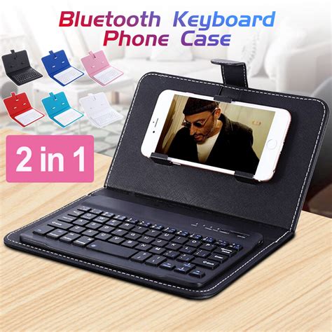 เคสหนังแบบพกพาฝาครอบป้องกันพร้อมคีย์บอร์ดไร้สายบลูทูธสำหรับ Iphone Huawei Xiaomi Samsung