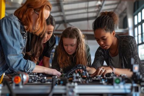 Premium Photo Group Of Female Students Working On A Robotics Project