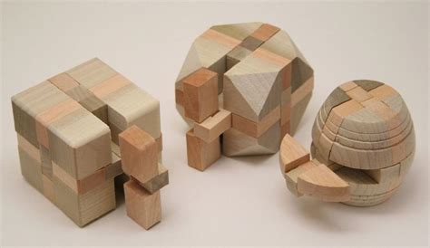 Japanese Natural Wood Puzzle Set Of 3 Yosegi Brain Game Edo Hakone Made