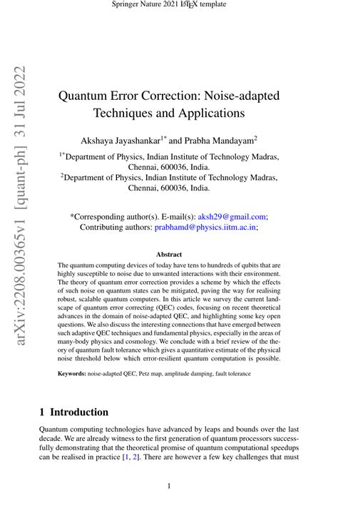 Pdf Quantum Error Correction Noise Adapted Techniques And Applications