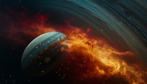 Free Photo Spaceship Orbits Planet In Glowing Nebula Surreal Space Exploration Fantasy