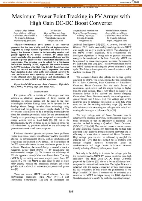 Pdf Maximum Power Point Tracking In Pv Arrays With High Gain Dc Dc