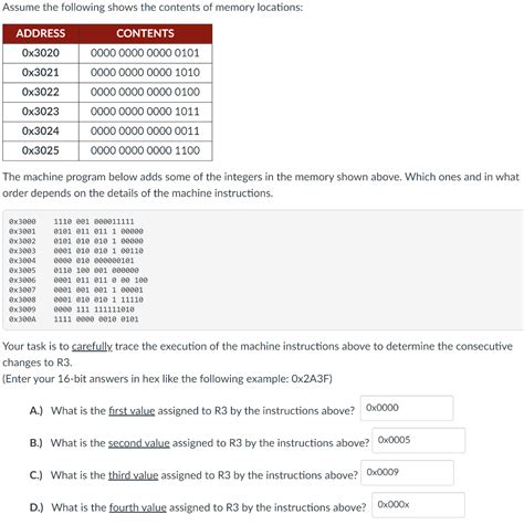Solved Assume The Following Shows The Contents Of Memory