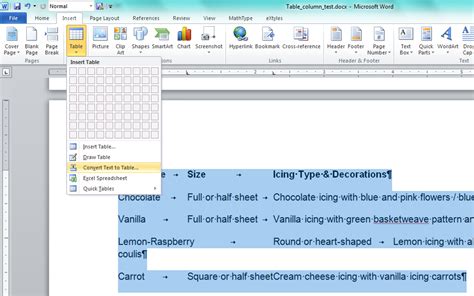 Enable Convert Text To Table Word 2010 Eagera