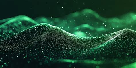 Moving Flow Of Green Particles Flashing Abstract Waveform Background For Digital Design And Art