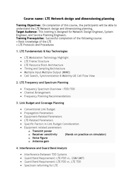 Course Name Lte Network Design And Dimensioning Planning Pdf