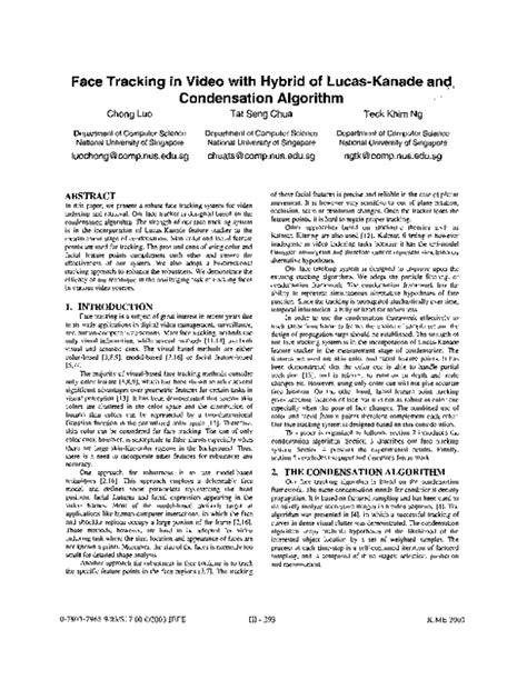 Pdf Face Tracking In Video With Hybrid Of Lucas Kanade And Condensation Algorithm