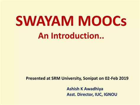 Introduction To Swayam Moocs Pptx