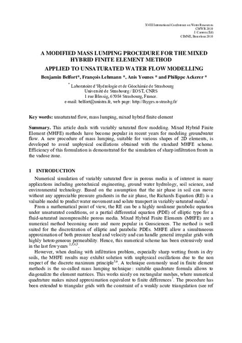 Pdf A Modified Mass Lumping Procedure For The Mixed Hybrid Finite Element Method Applied To
