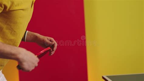 Ping Pong Player Taking Video Closeup Catch And Hitting The Balls