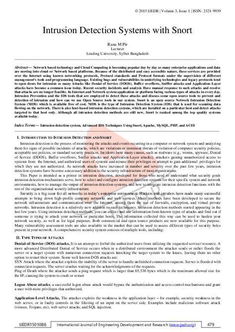 Pdf Intrusion Detection Systems With Snort