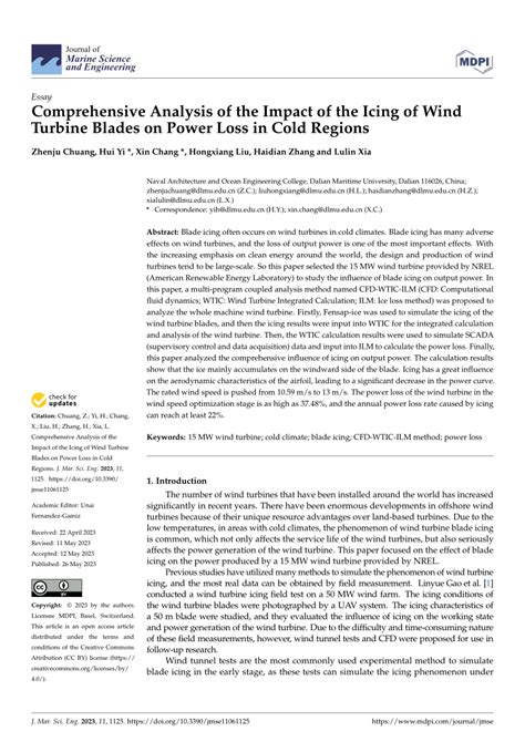 Pdf Comprehensive Analysis Of The Impact Of The Icing Of Wind Turbine Blades On Power Loss In